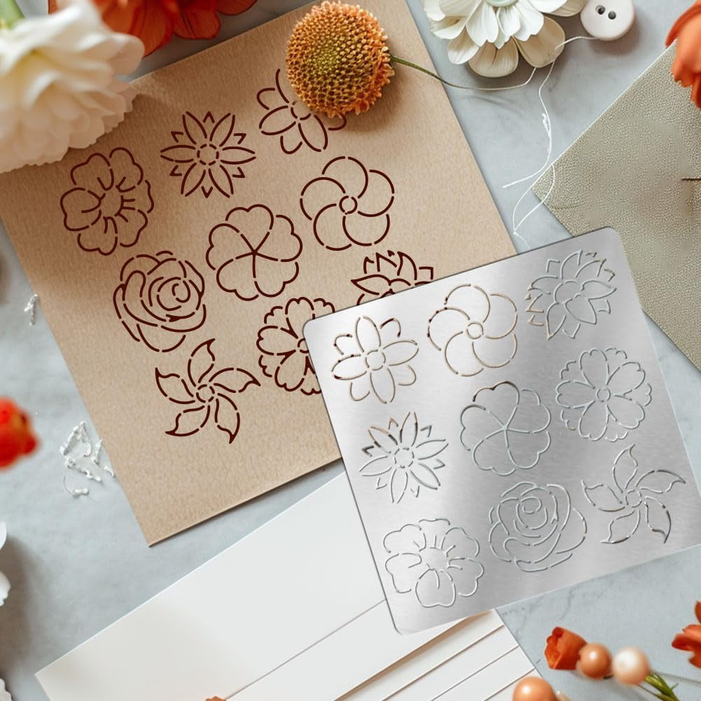 Flower Line Quilting Stencil Metal Flower Stencil for Painting Four ...