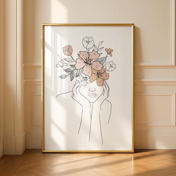 Flower Line Wall Art Prints, Boho Floral Spring, Minimalist, Bedroom ...