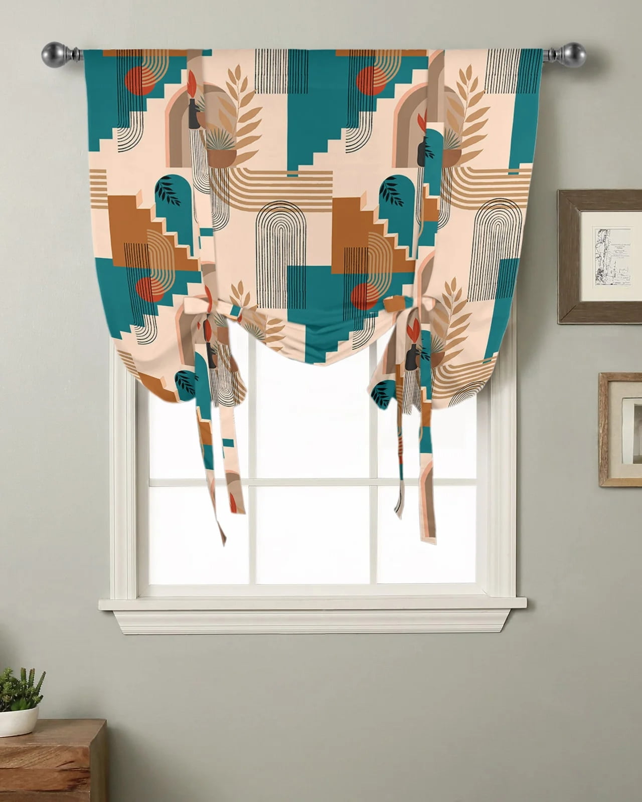 Flower Lines Retro Medieval Window Curtain for Living Room Kitchen Tie ...