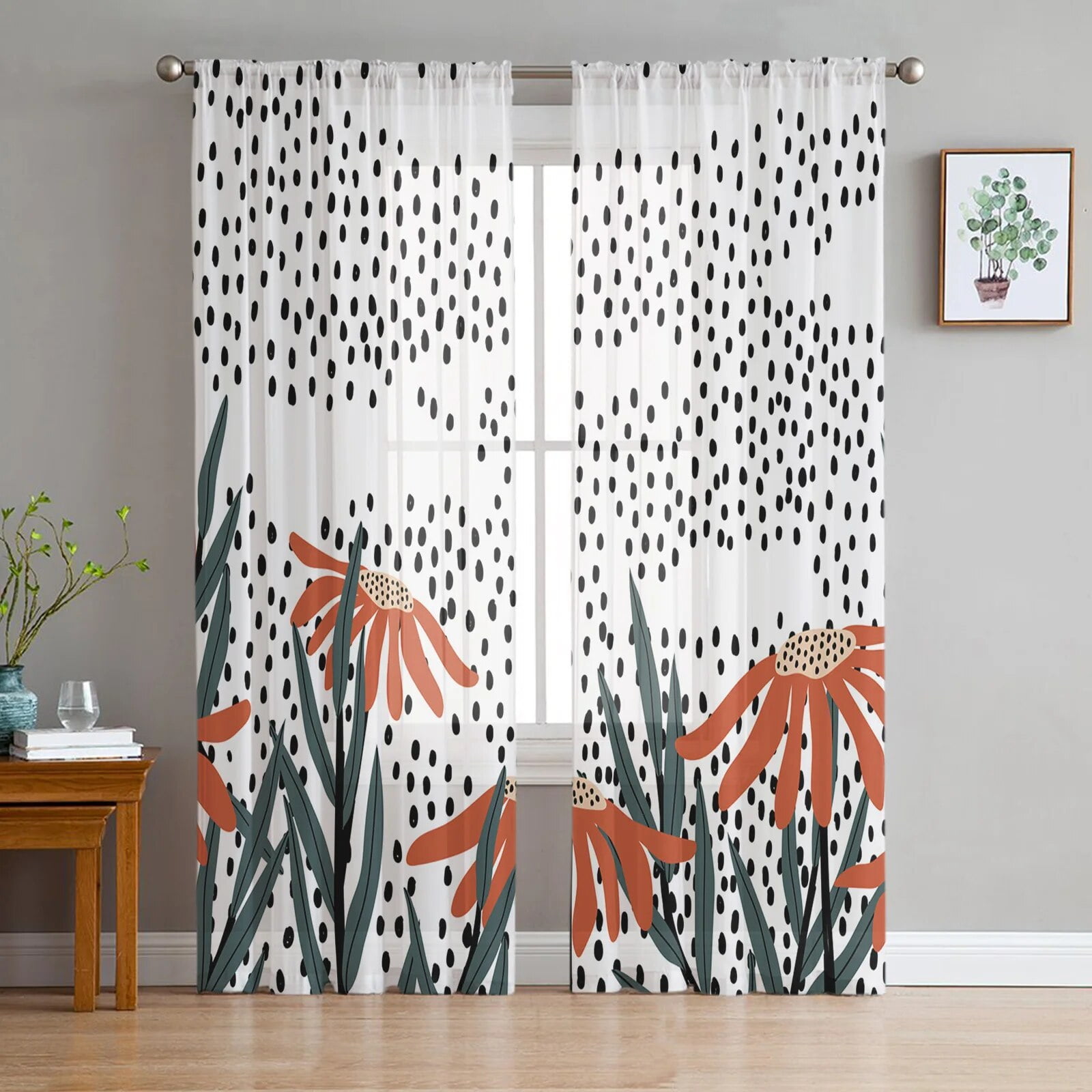 Flower Lines Simple Tulle Curtains for Bedroom Hall Living Room Decor ...