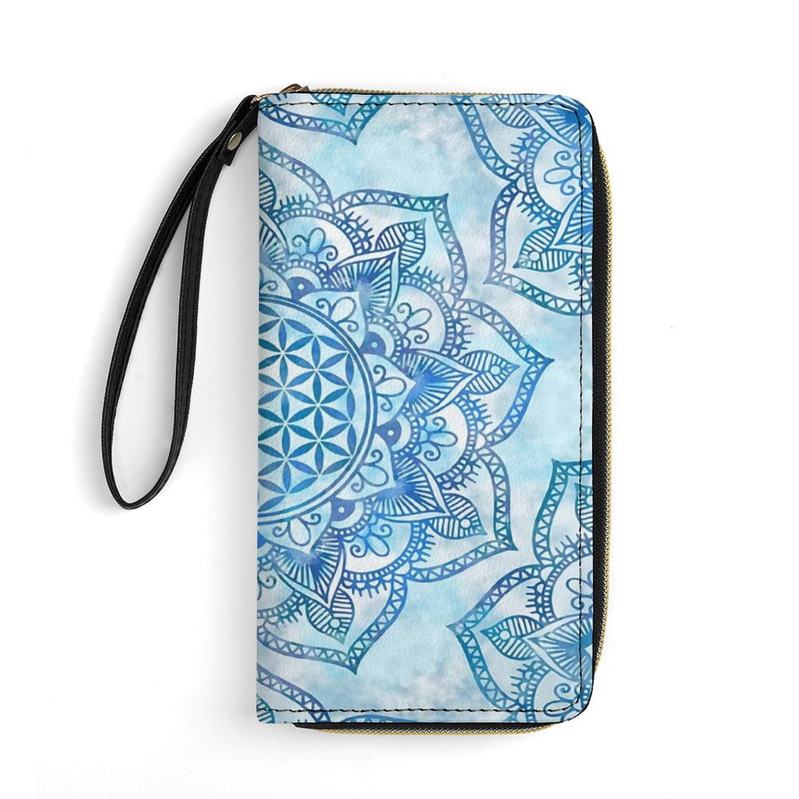 Flower Lotus Gentle Sky Blue Wallet for Womens PU Leather Zip Around ...