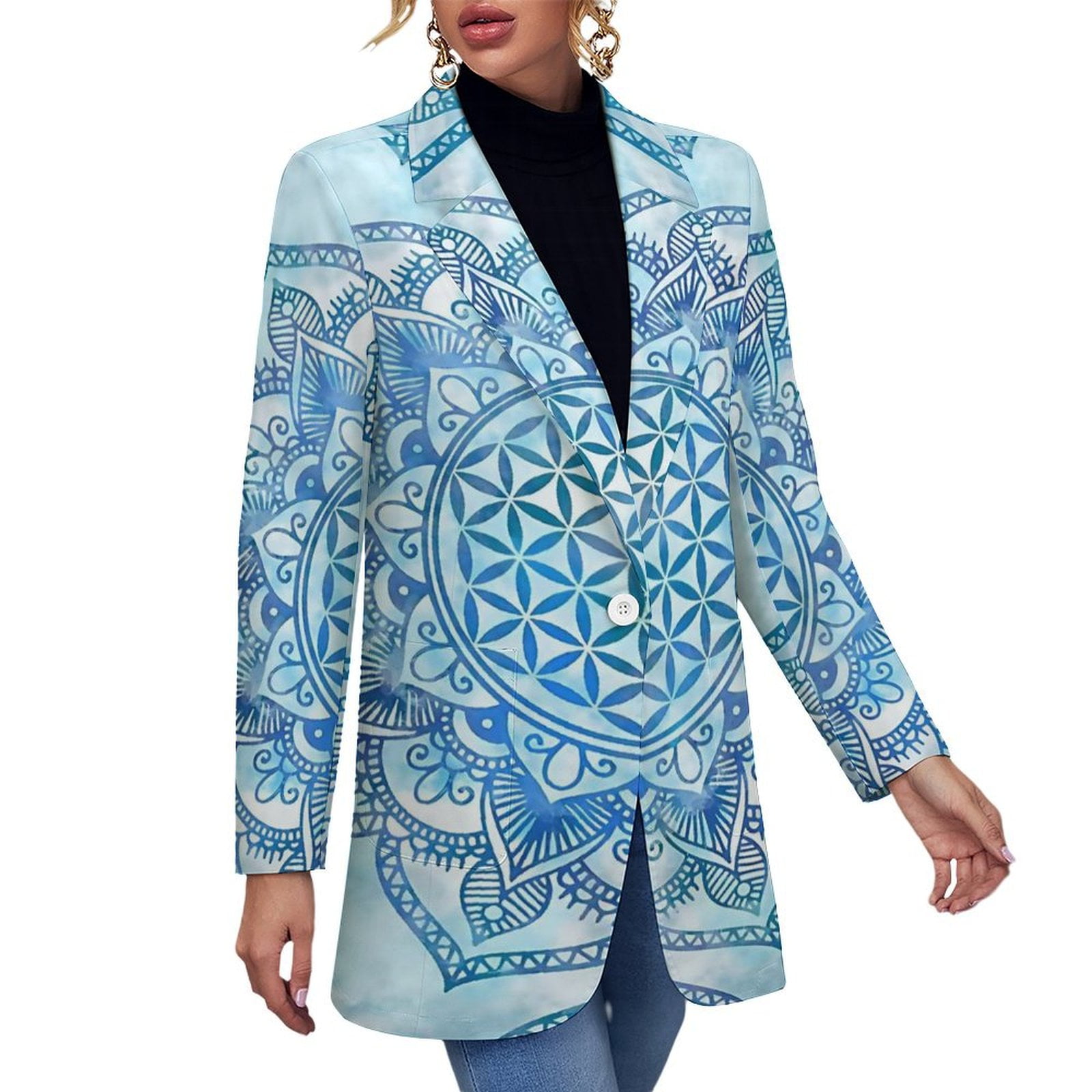 Flower Lotus Gentle Sky Blue Woman Casual Loose Suits Summer Jacket ...