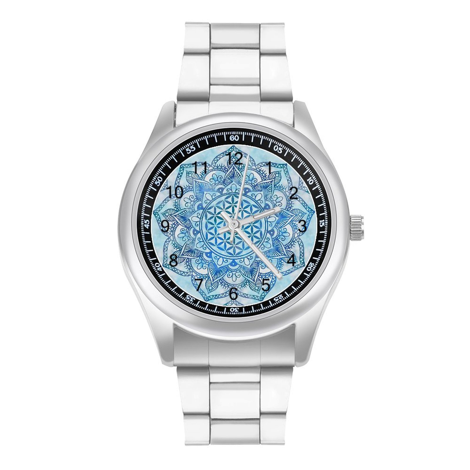 Flower Lotus Gentle Sky Blue Wrist Watches for Men Metal Band Watch ...