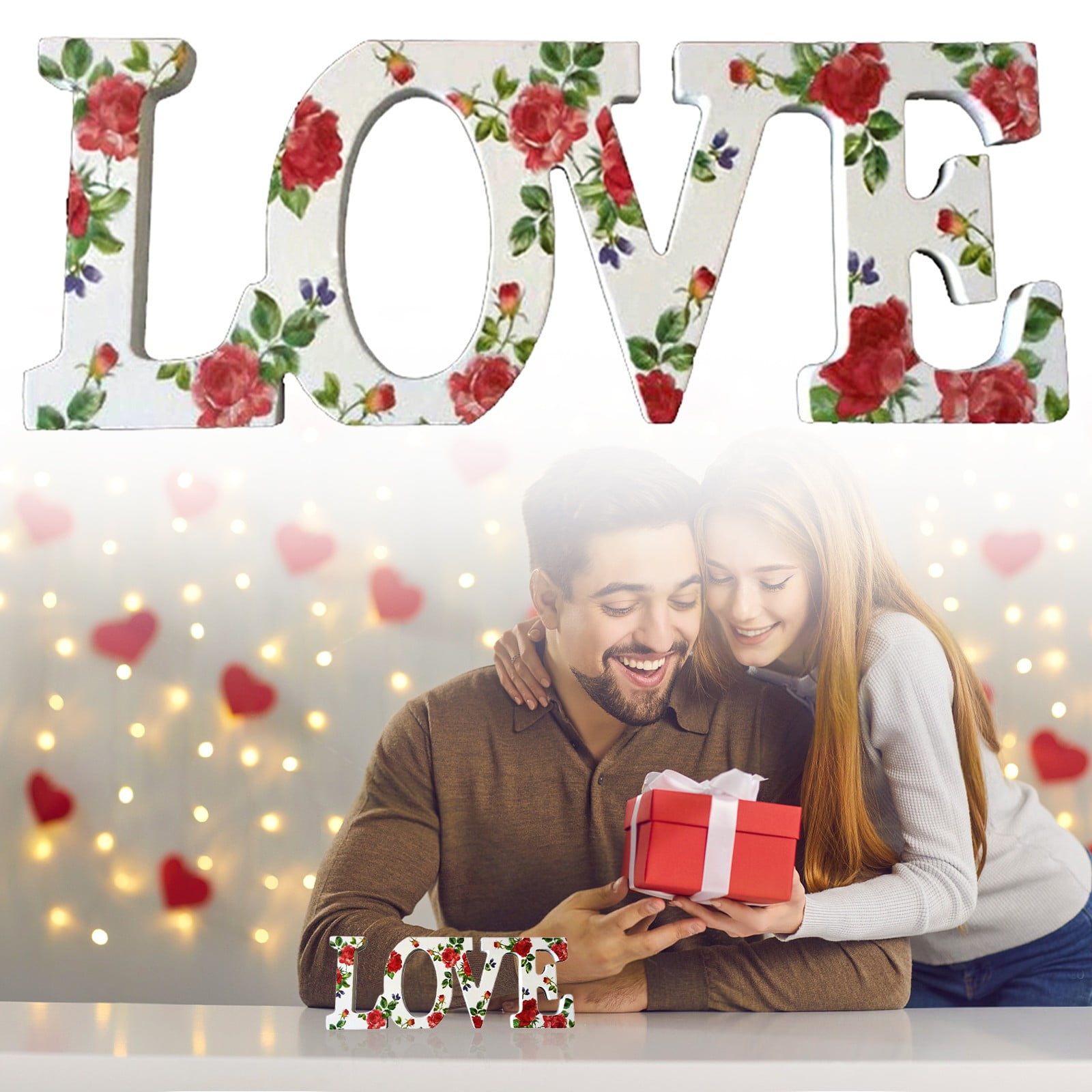 Flower Love Desktop Wooden Decoration, Multi Colored 18CM Valentine's ...