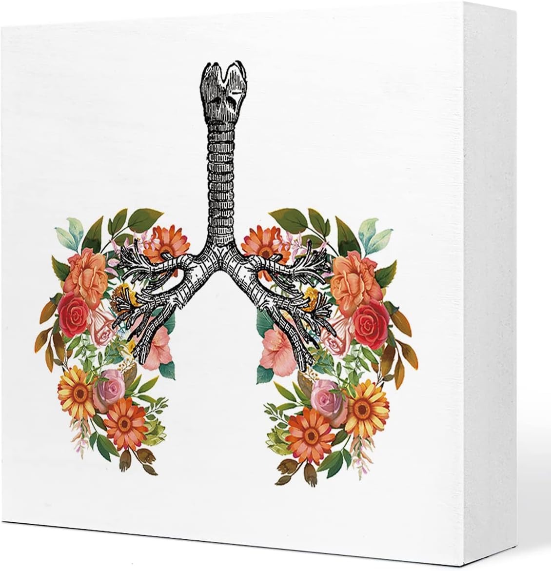 Flower Lungs Anatomy Art Wooden Sign Desk Decor,Rustic Floral Human ...