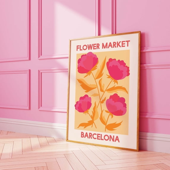 Flower Market Barcelona Poster Pink Orange Floral Wall Art Cute Trendy ...