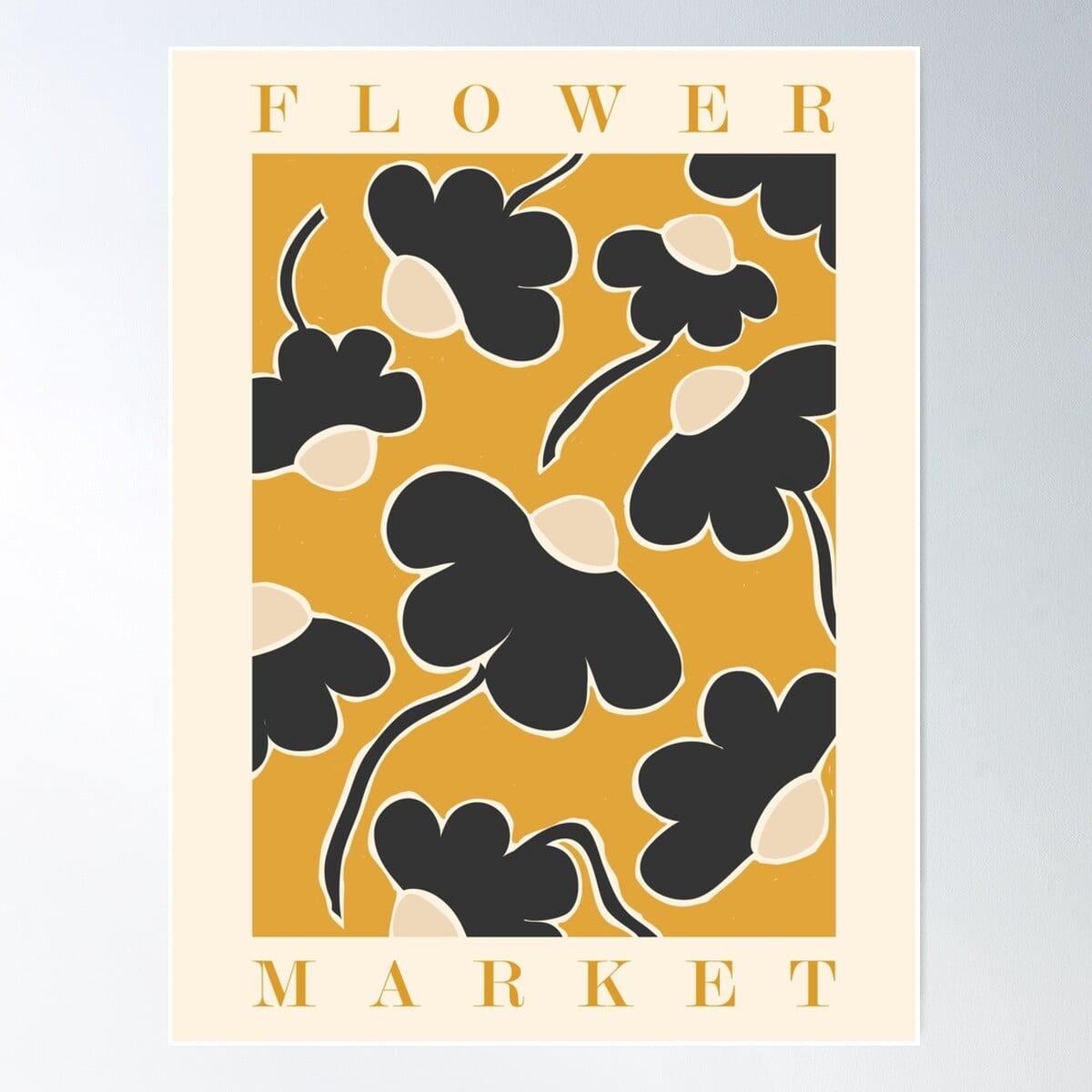 Flower Market, Black Yellow Art, Retro Print, Botanical, Aesthetic Art ...