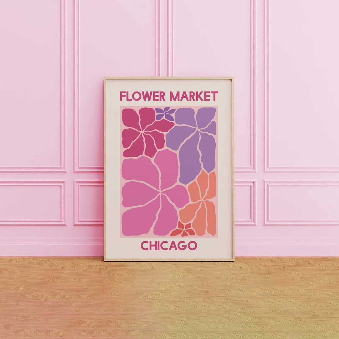 Flower Market Chicago Poster Pink Purple Orange Floral Wall Art Cute ...