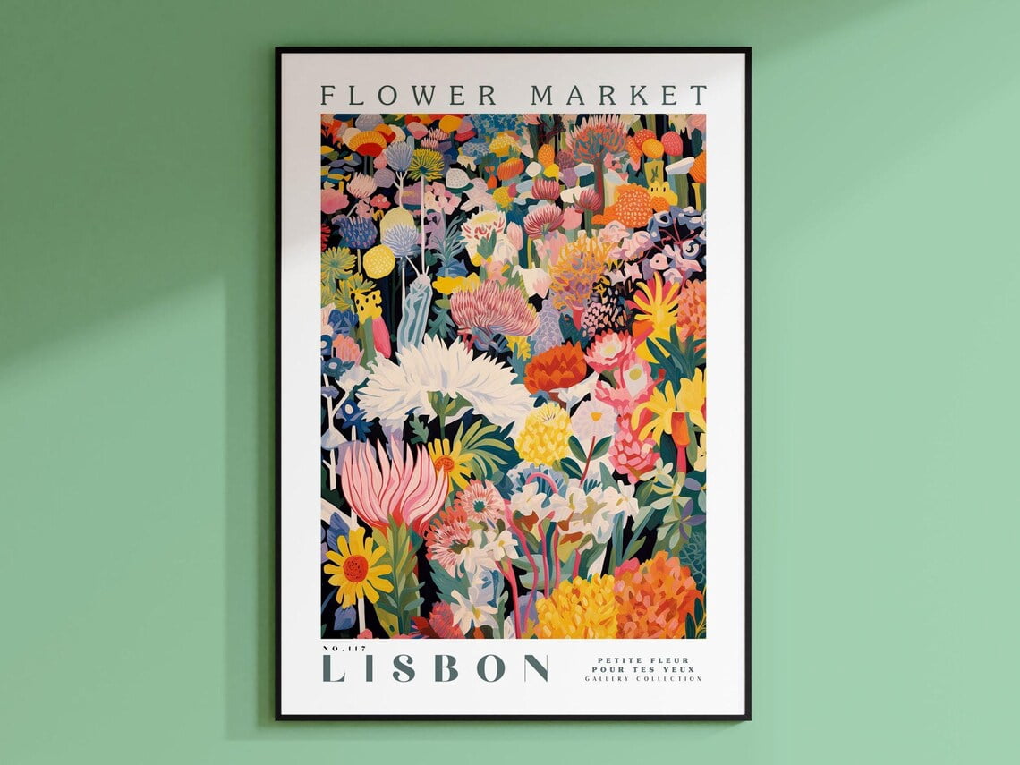 Flower Market Lisbon Print, Lisbon Travel Art, Large Modern Poster ...