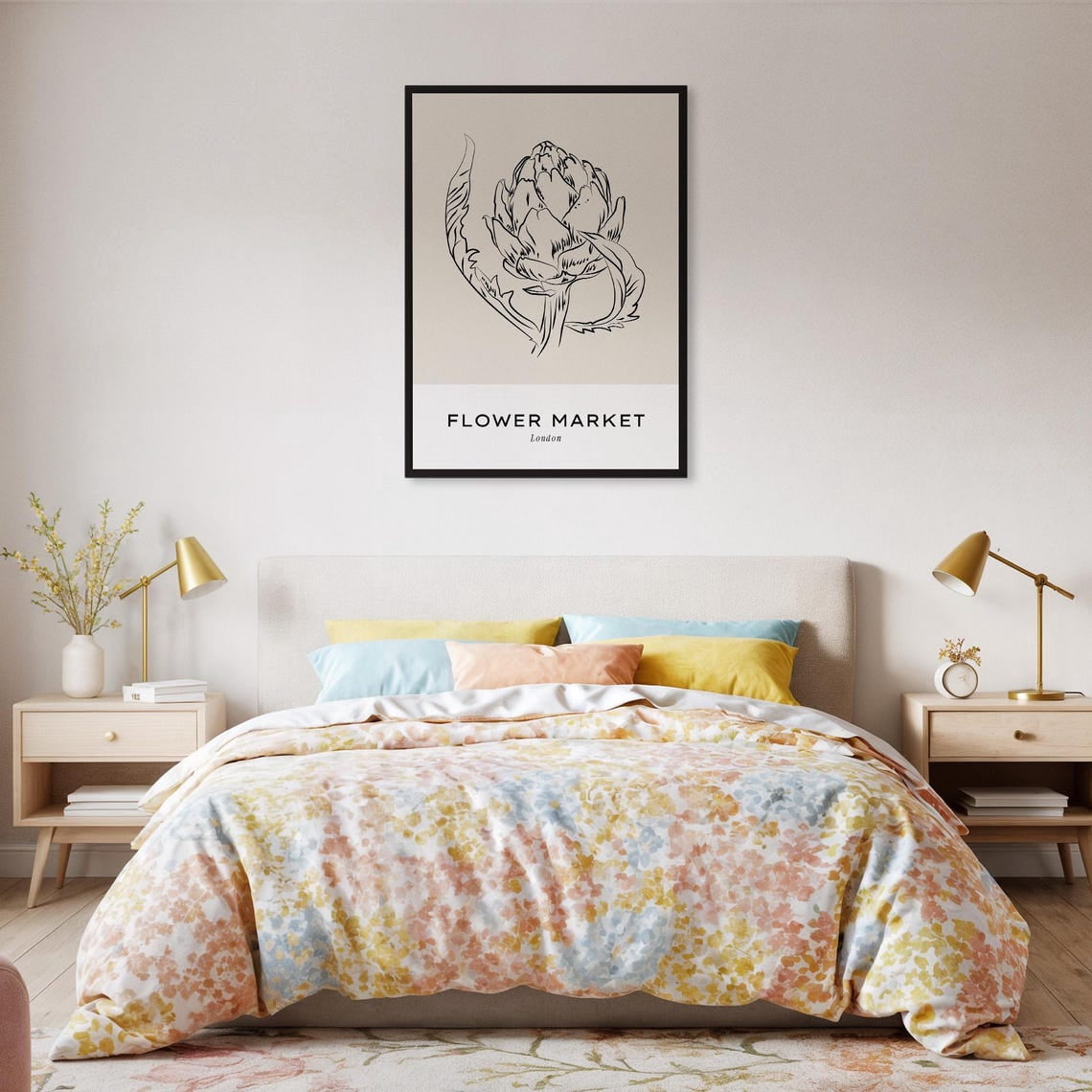 Flower Market London Line Art Minimal Botanical Poster Black Ink Style ...