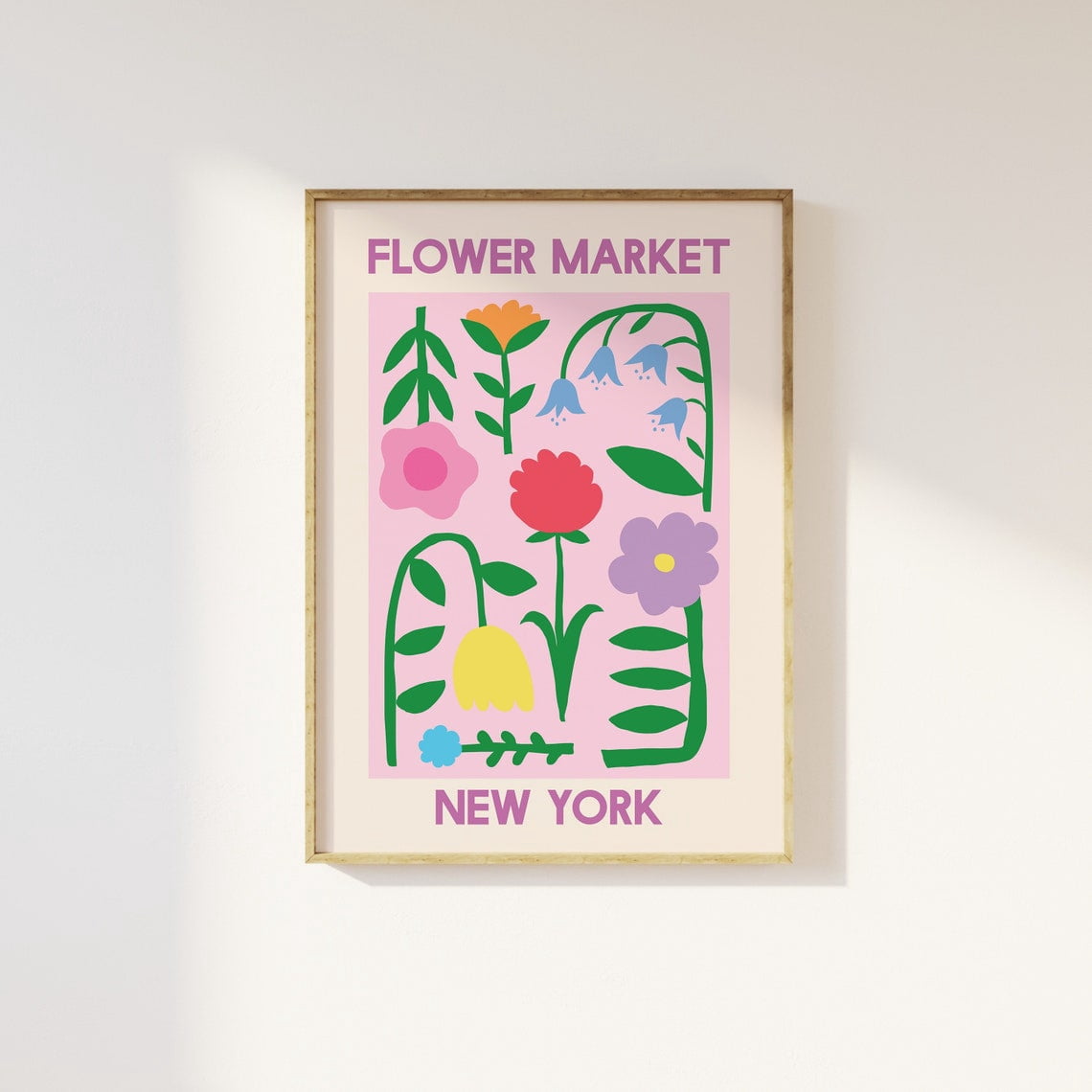 Flower Market New York Poster Pink Purple Floral Wall Art Cute Trendy ...