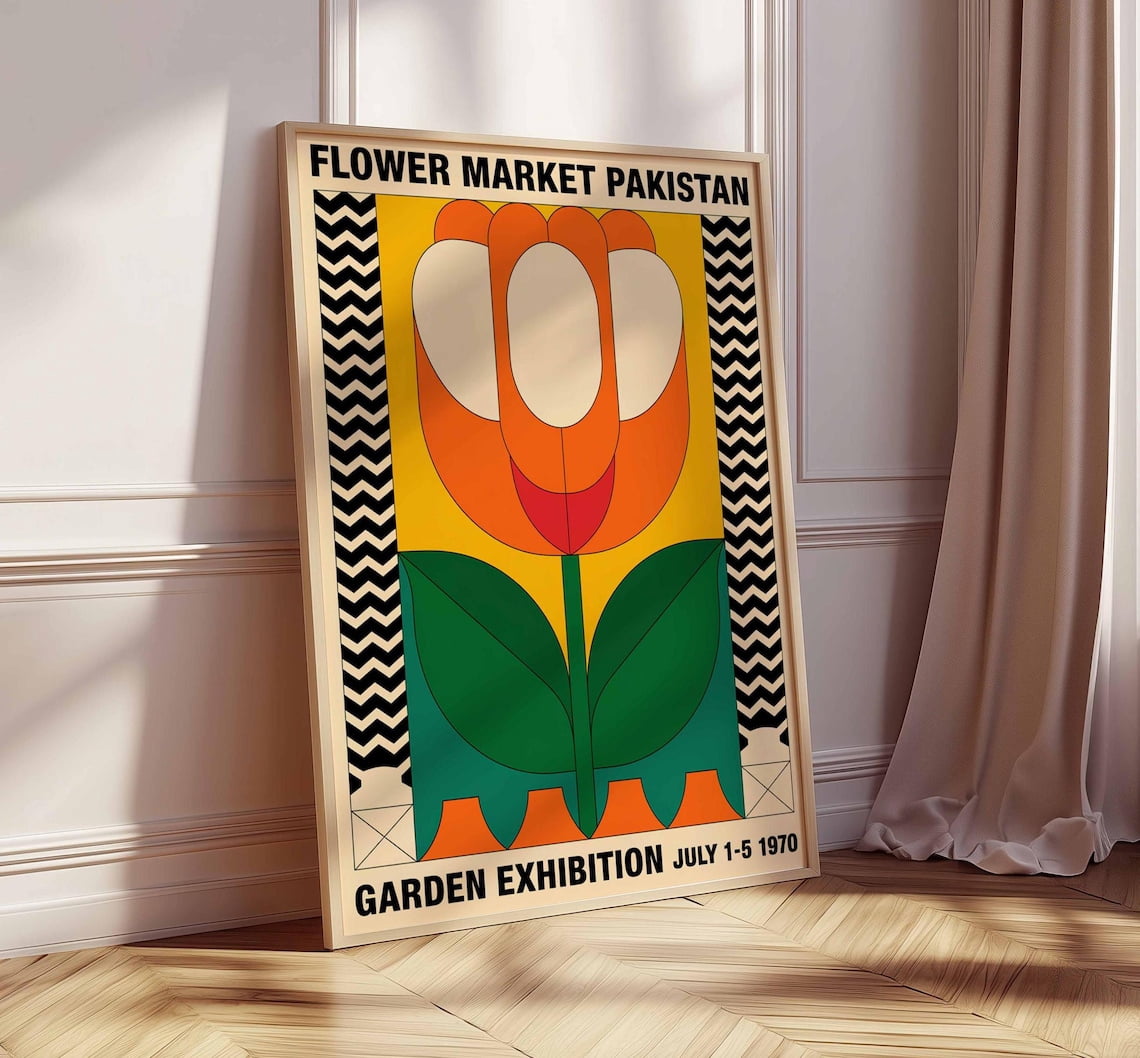Flower Market Pakistan Poster, Modern Floral Art Print, Minimalist ...