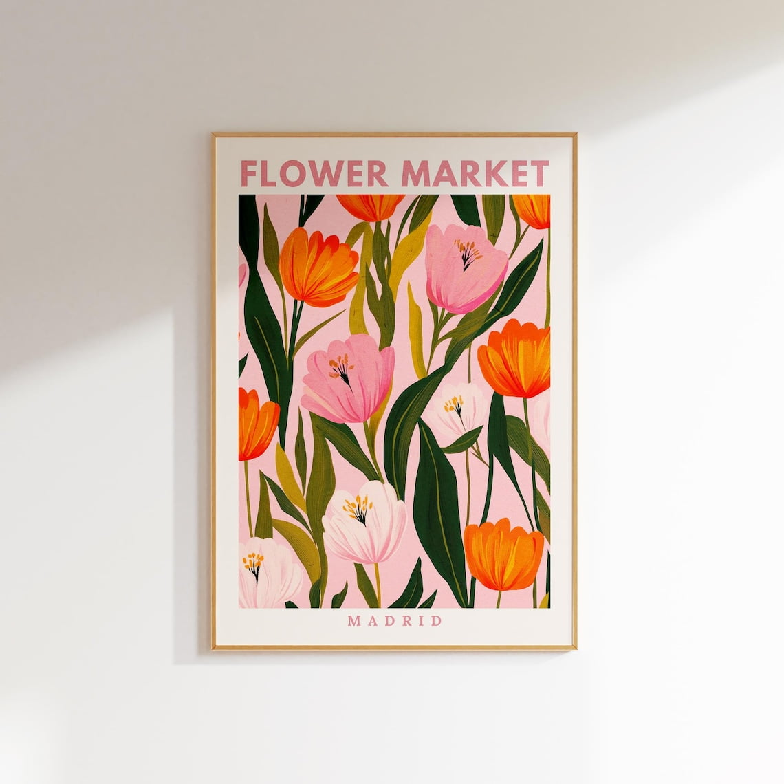 Flower Market Pink Orange Cottagecore Decor, Botanical Print Floral ...