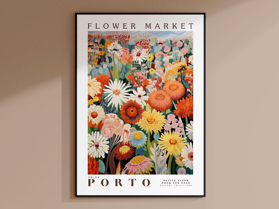 Flower Market Porto Print, Portugal Travel Art, Large Modern Poster ...