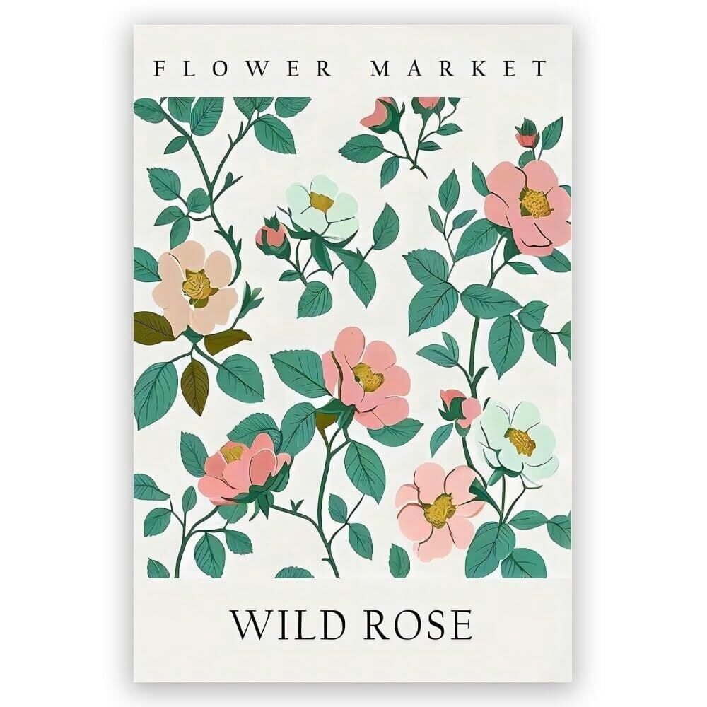 Flower Market Poster Vintage Wild Rose Flower Canvas Wall Art (4 ...