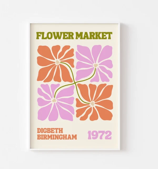 Flower Market Print - Digbeth Birmingham, Colourful Retro Art, Groovy ...