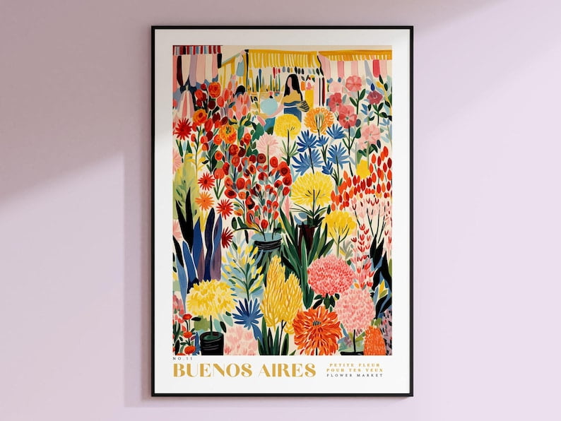 Flower Market Print, Floral illustration Buenos Aires, Argentina Travel ...