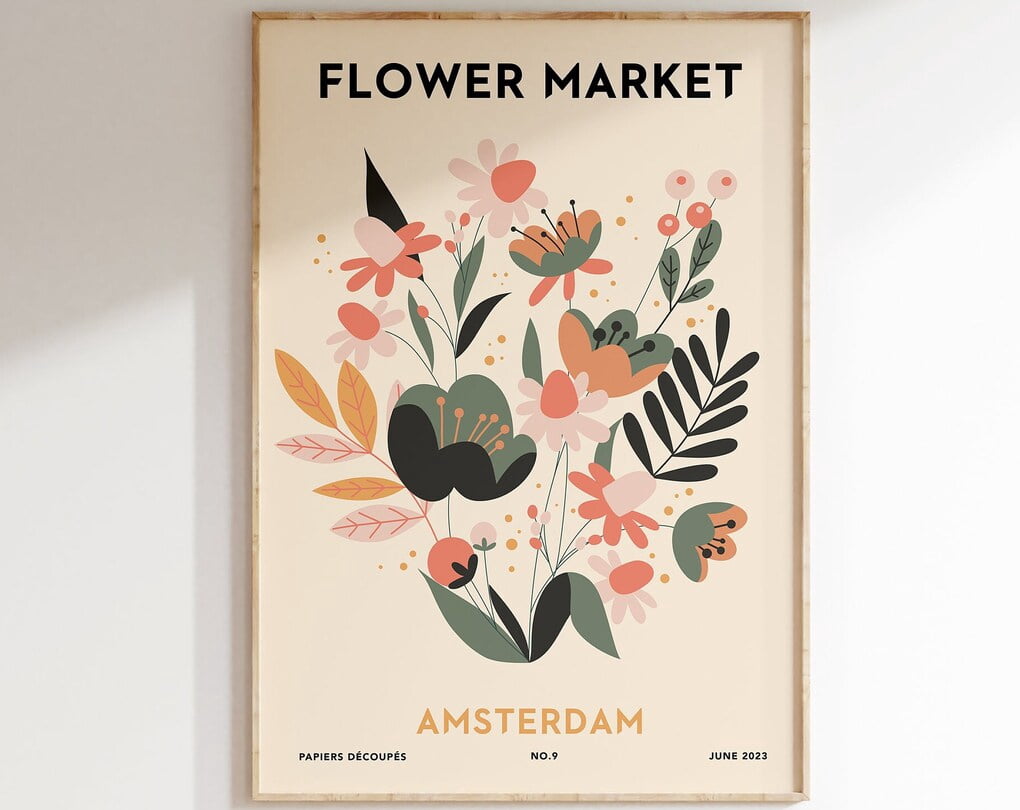 Flower Market Print, Modern Floral Flower Market Poster, Scandinavian ...