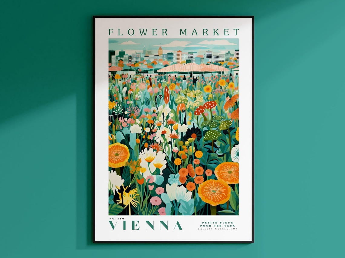Flower Market Vienna Print, Vienna Travel Art, Large Modern Poster ...