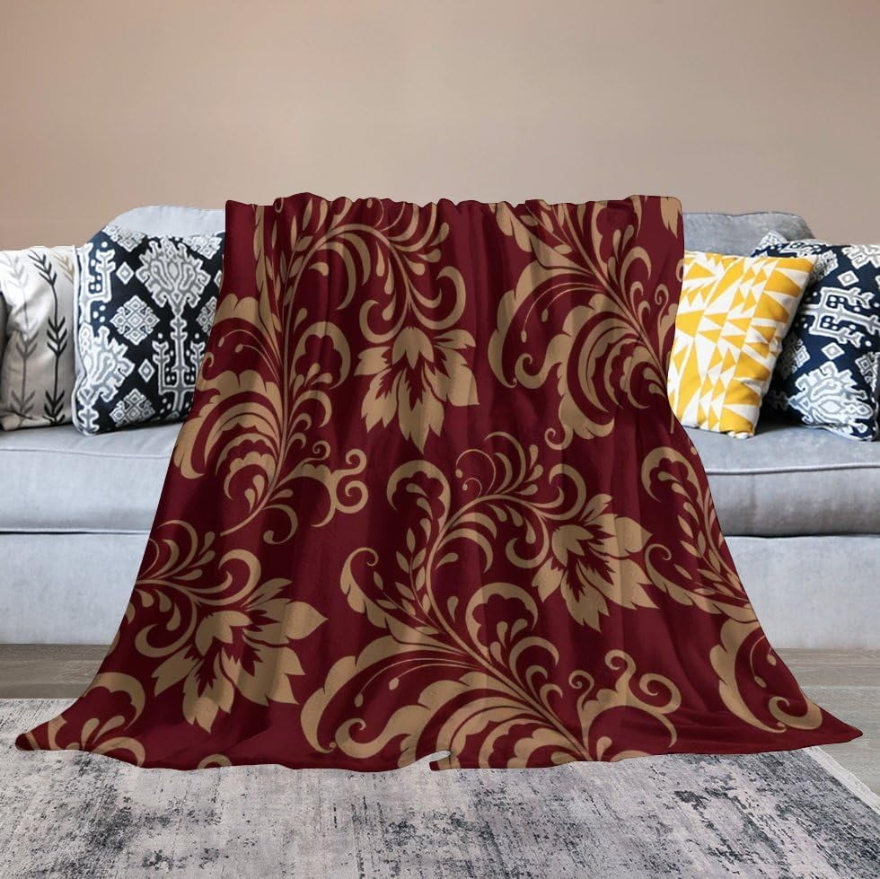 Flower Maroon Gold Floral Classy Burgundy Antique Blanket Soft and Warm ...