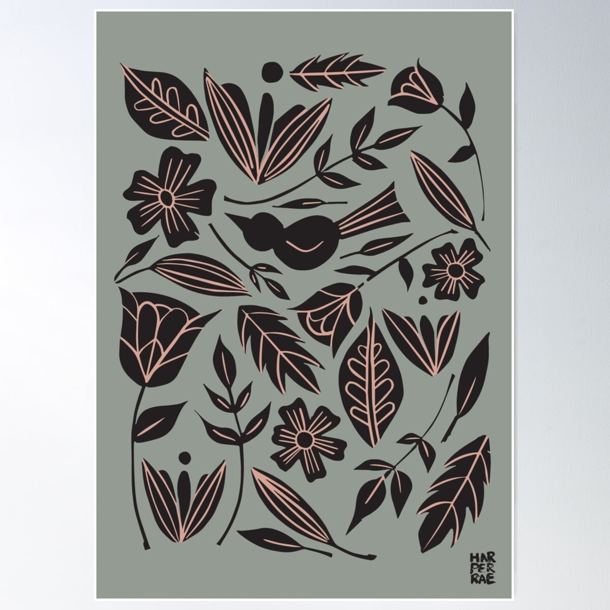 Flower Meadow (Sage) Poster Wall Art, Modern Wall Decor For Living Room ...