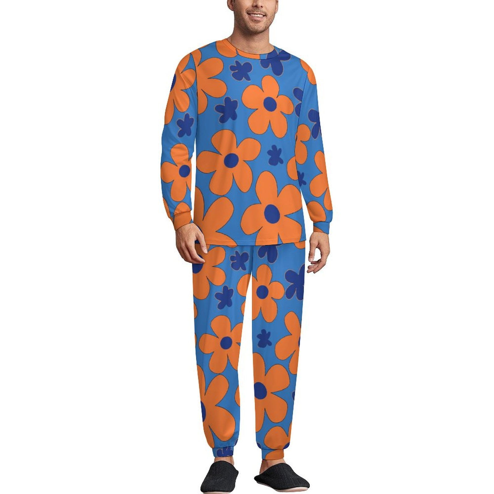 Flower Men's Pajama Set Sleepwear Pjs Lightweight Long Sleeve Crewneck ...