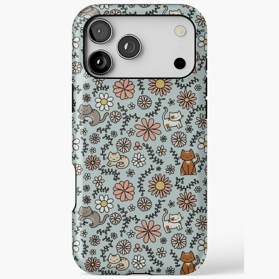 Flower Meower Cat Floral Tough Cover iPhone Case 11 through 17 Pro Max ...