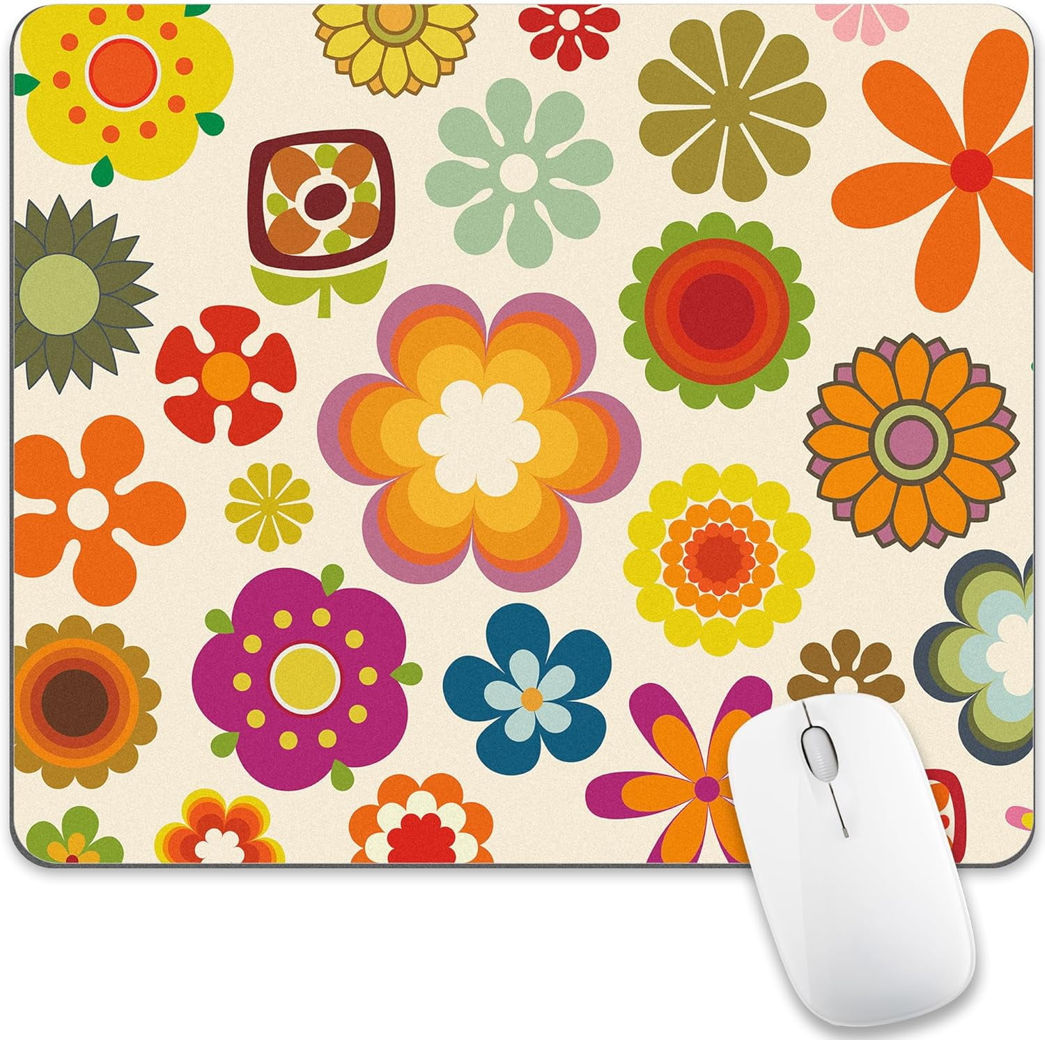 Flower Mouse Pad Cute, Retro 60s 70s Floral Rectangular Mousepad Groovy ...