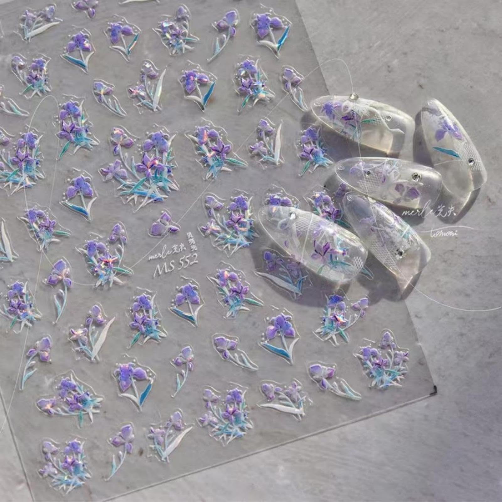 Flower Nail Art Stickers 5D Embossed Colorful Nail Decals for Nail Art ...