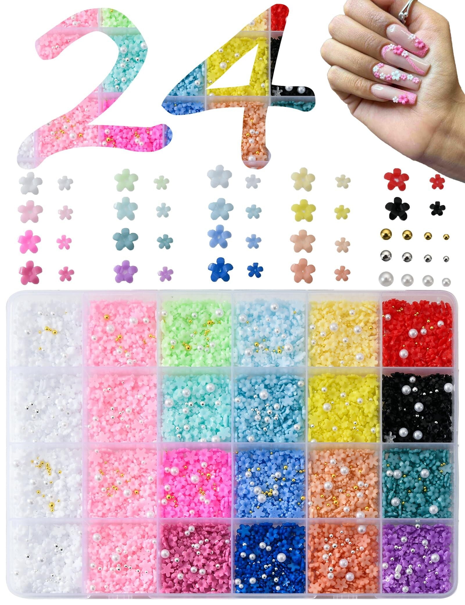 Flower Nail Charms Spring 3D Flowers for Nails with Caviar Beads and ...