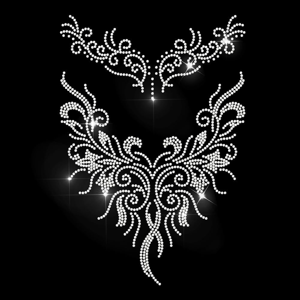 Flower Neckline Rhinestone Iron on Hotfix Heat Transfer Decal Floral ...