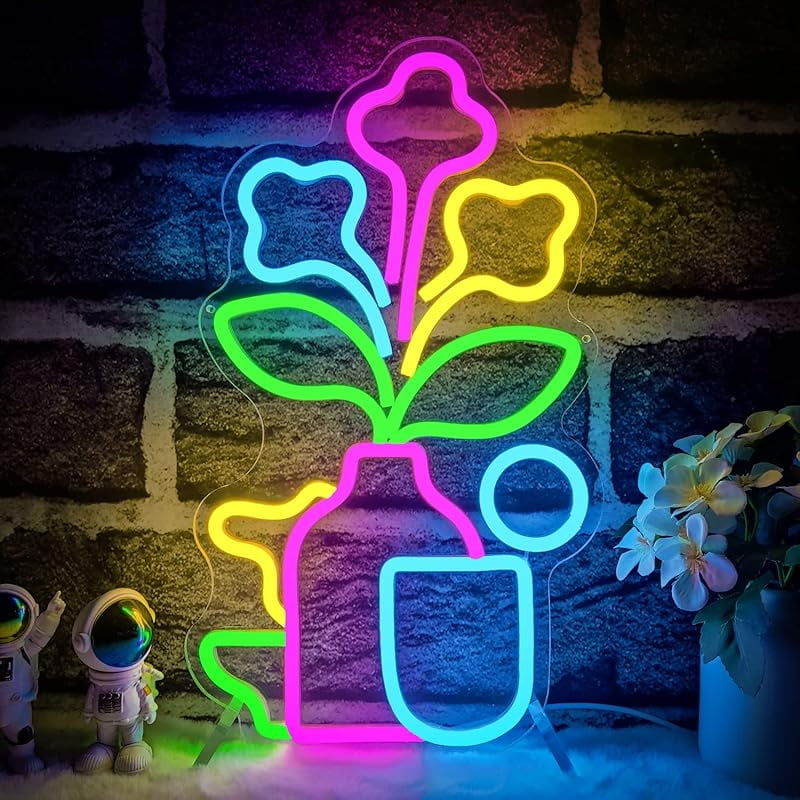 Flower Neon Sign Dimmable Flowers Neon Lights Signs for Wall Multicolor ...