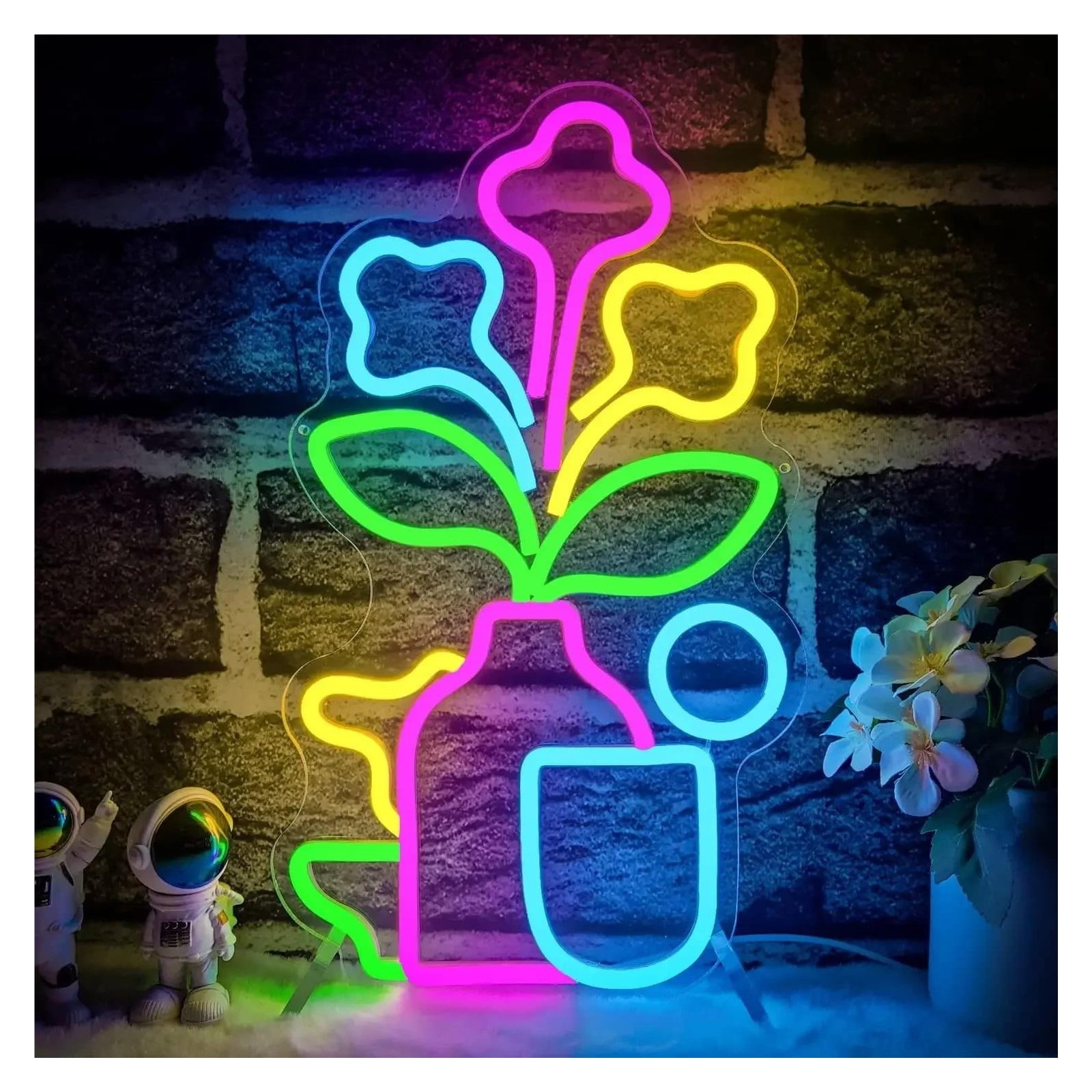 Flower Neon Sign USB Powered Dimmable Signs For Wall Plant Neon Light ...