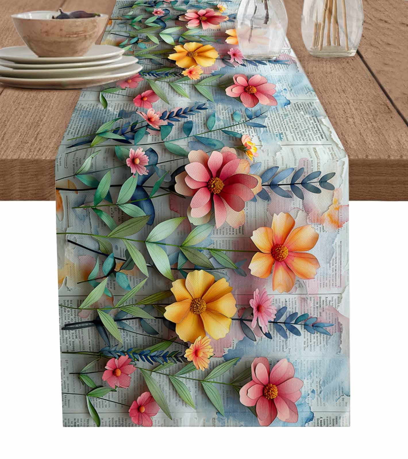 Flower Newspaper Watercolor Gradient Table Runner Country Wedding ...