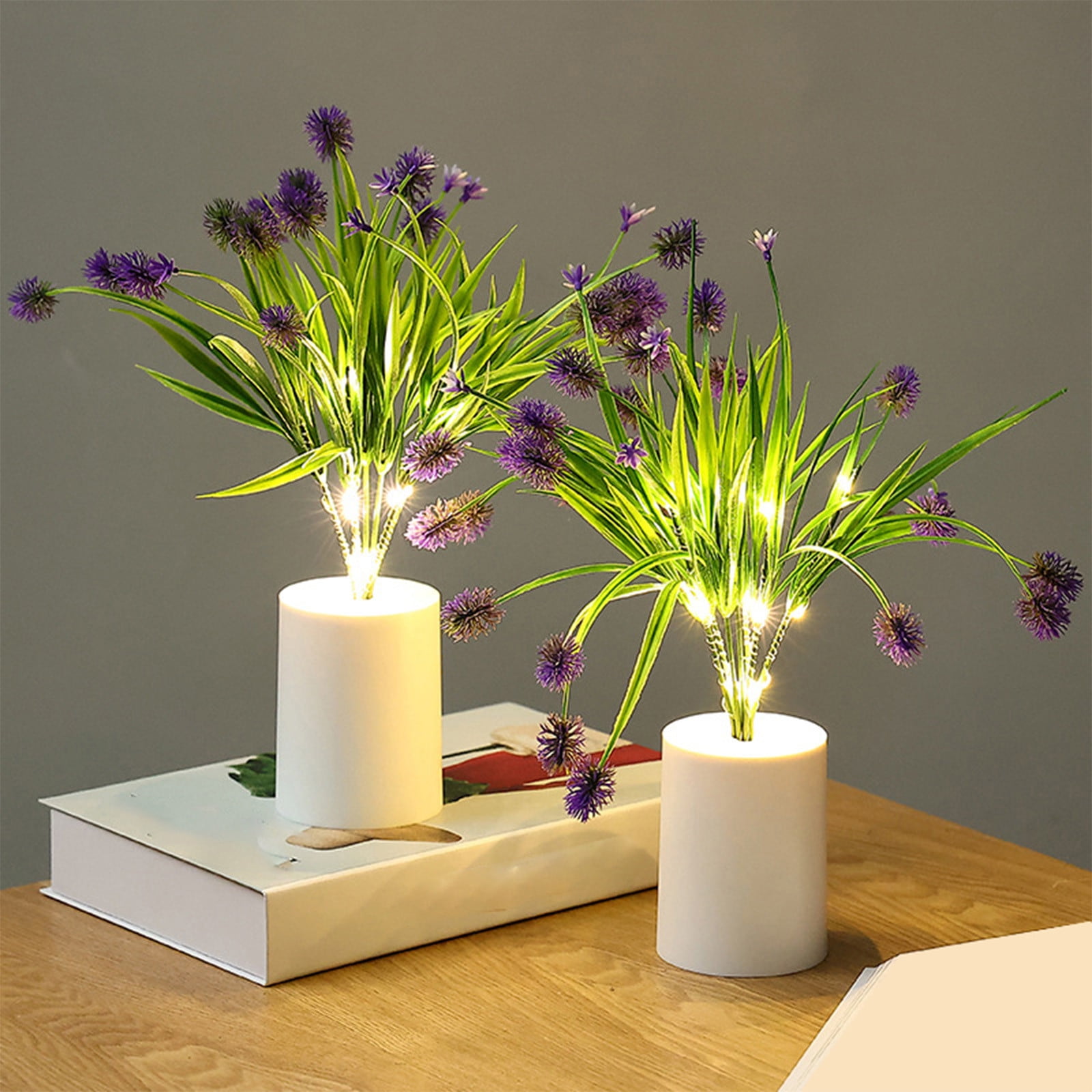 Flower Night Light - Simulated Thistle Potted Decor, Battery-powered ...