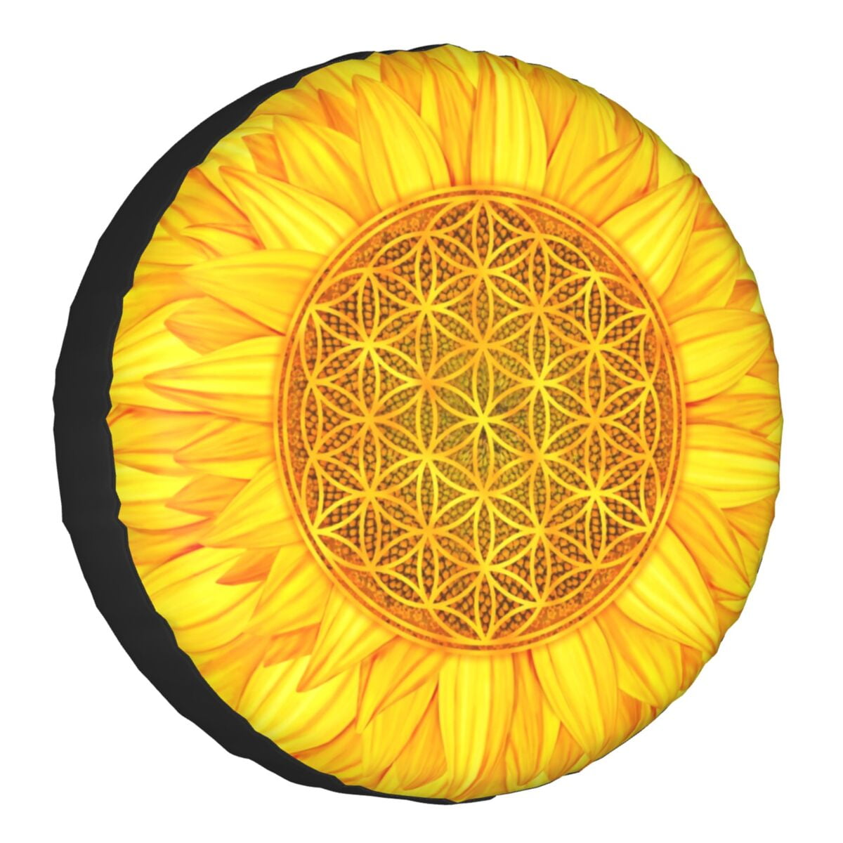 Flower Of Life Mandala Black Gold Spare Tire Cover for RV SUV Trailer ...