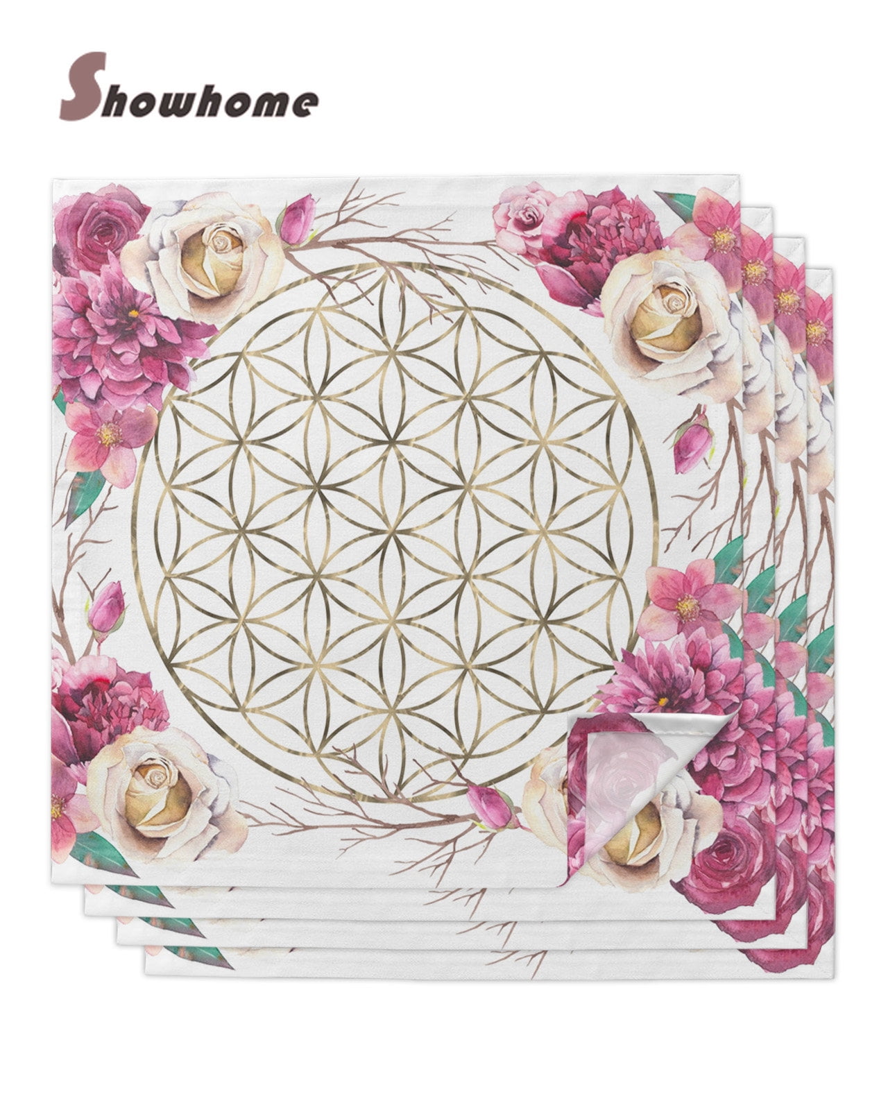 Flower Of Life Rose Garden Table Napkins Cloth Set Handkerchief Wedding ...
