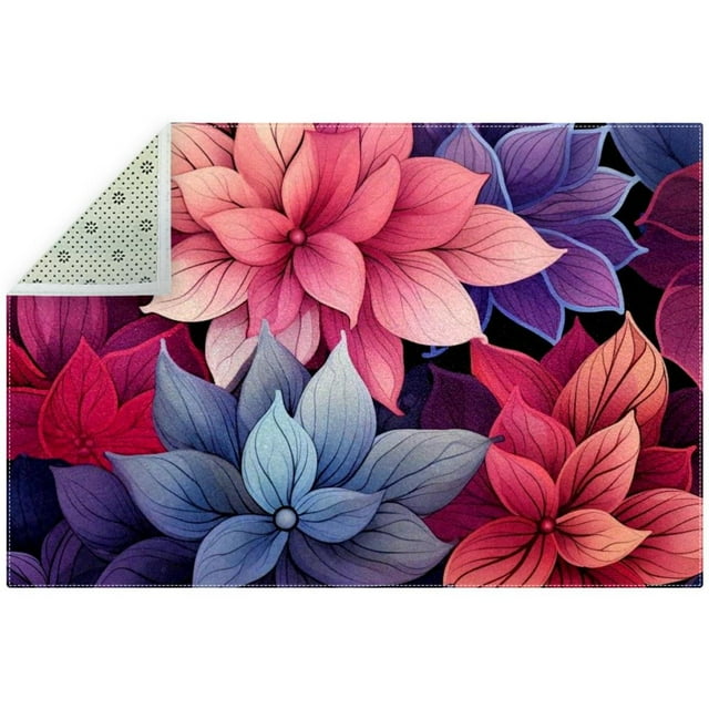 Flower Office Mat with Right-Angle Design - Polyester Floor Mat for ...