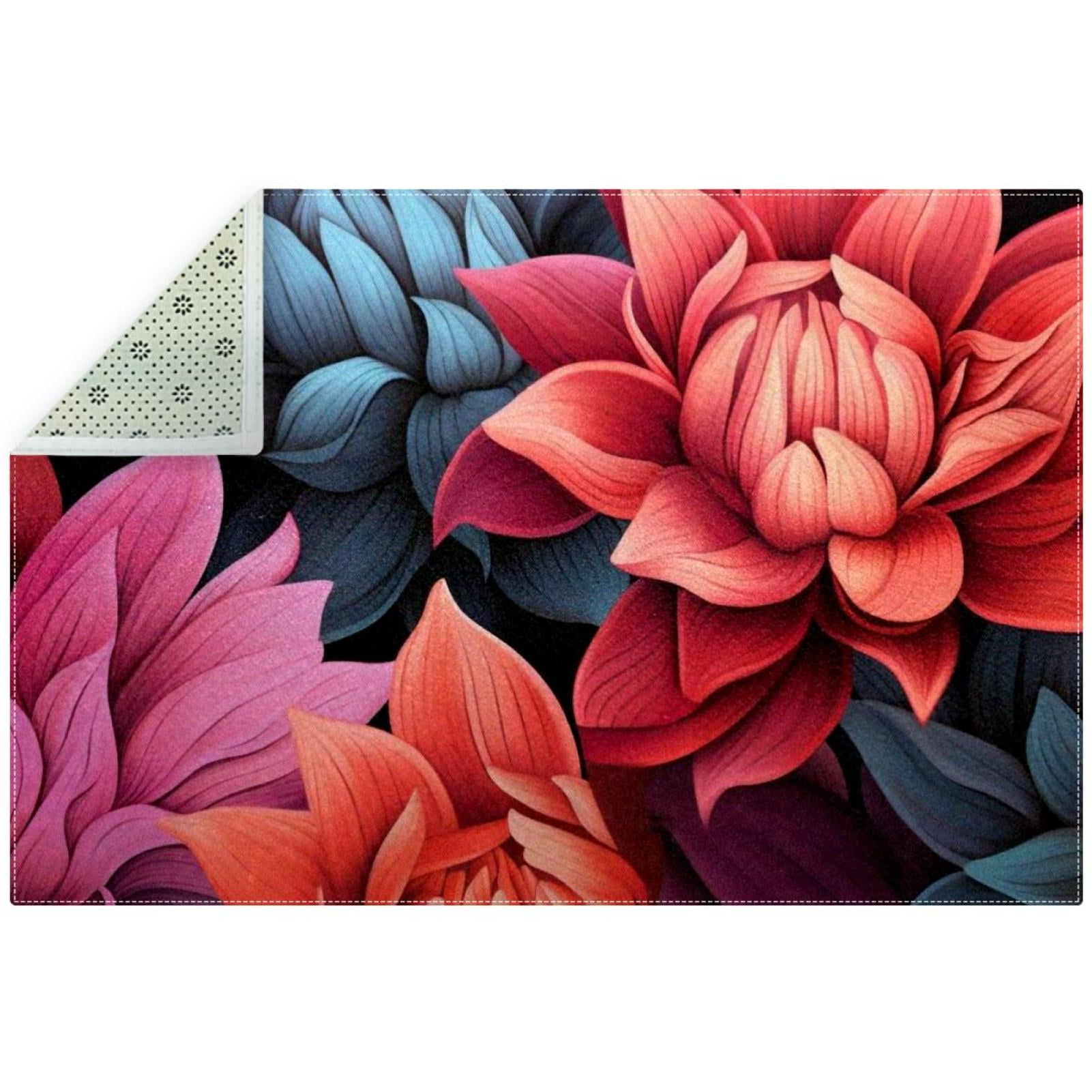 Flower Office Mat with Right-Angle Design - Polyester Floor Mat for ...