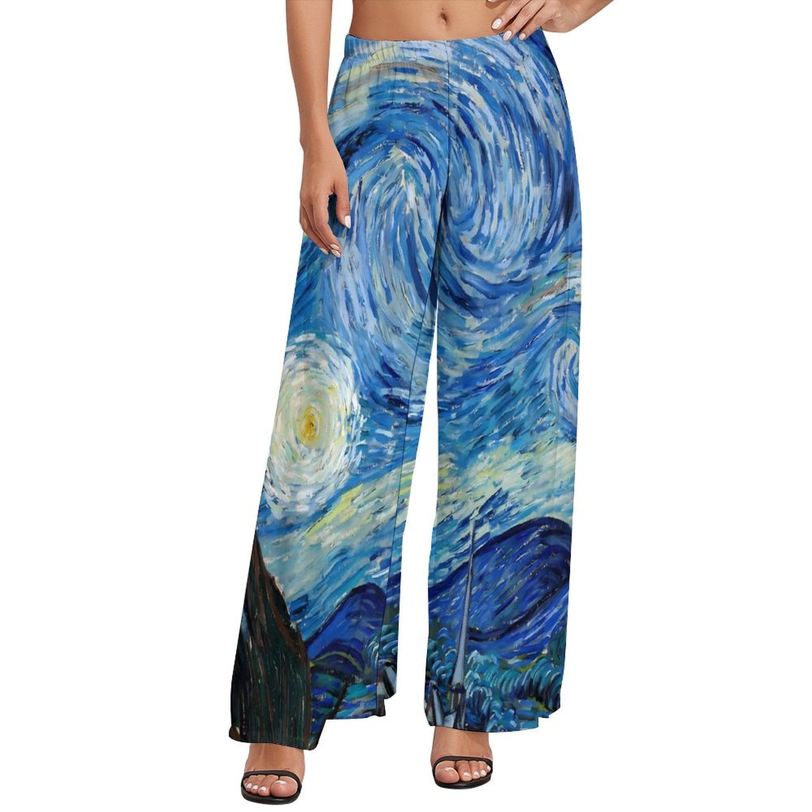 Flower Oil Painting Straight Pants Green Leaves Workout Wide Pants ...