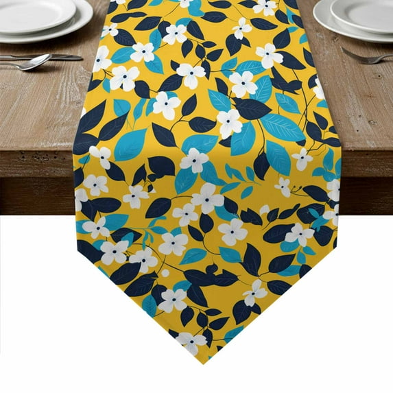 Flower Orange Table Runner Linen Burlap Table Runner 72 Inches Long ...