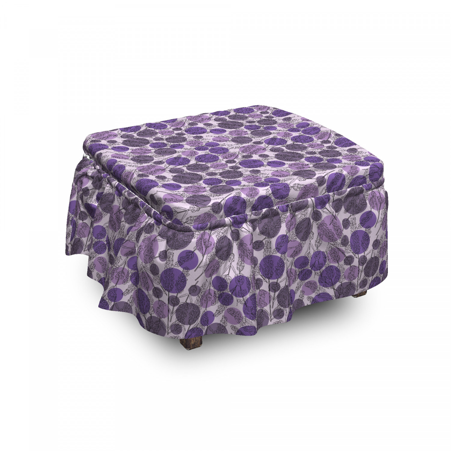 Flower Ottoman Cover, Lavender Branches and Rounds, 2 Piece Slipcover ...