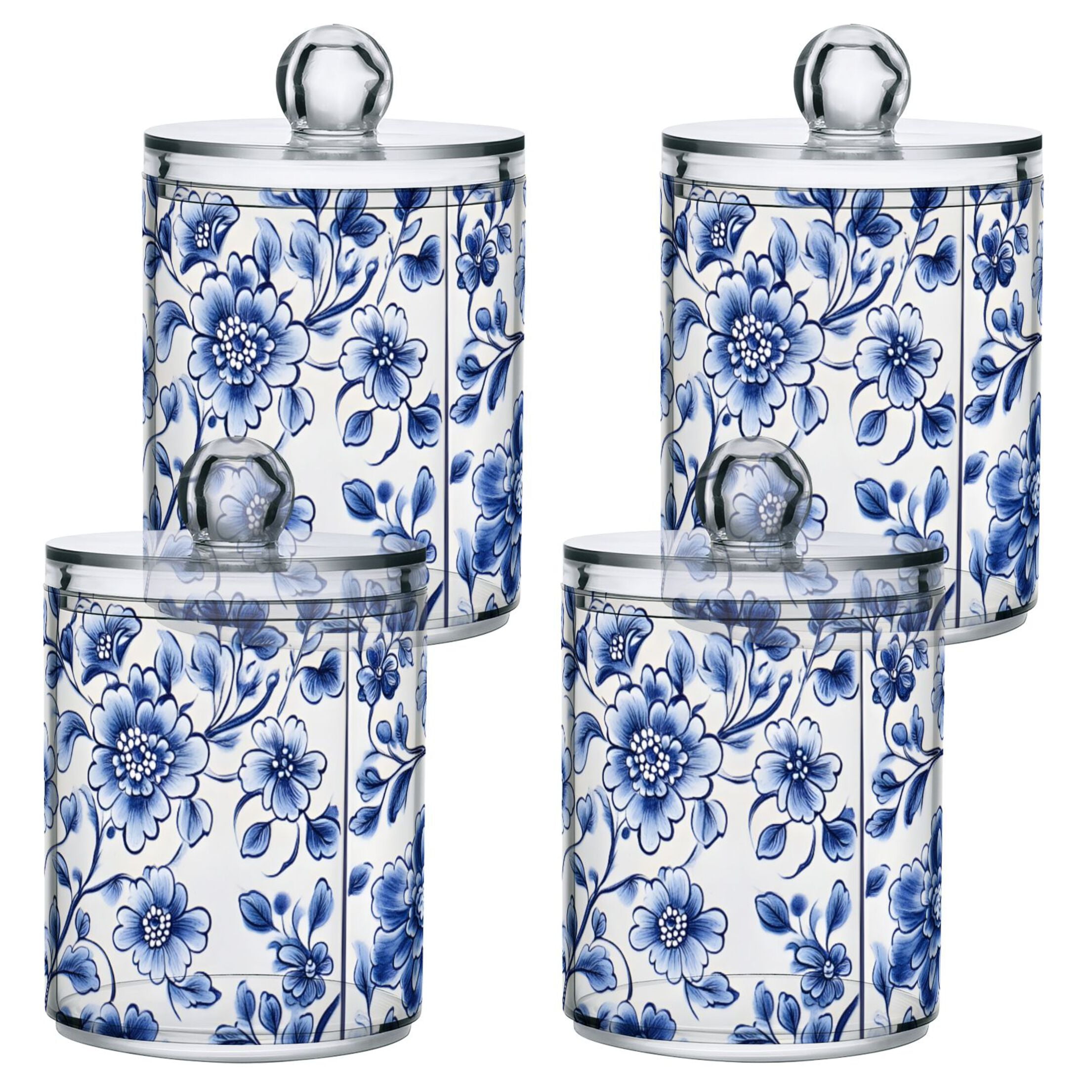 Flower Pattern Bathroom Canisters Set of 4 Translucent Plastic Storage ...