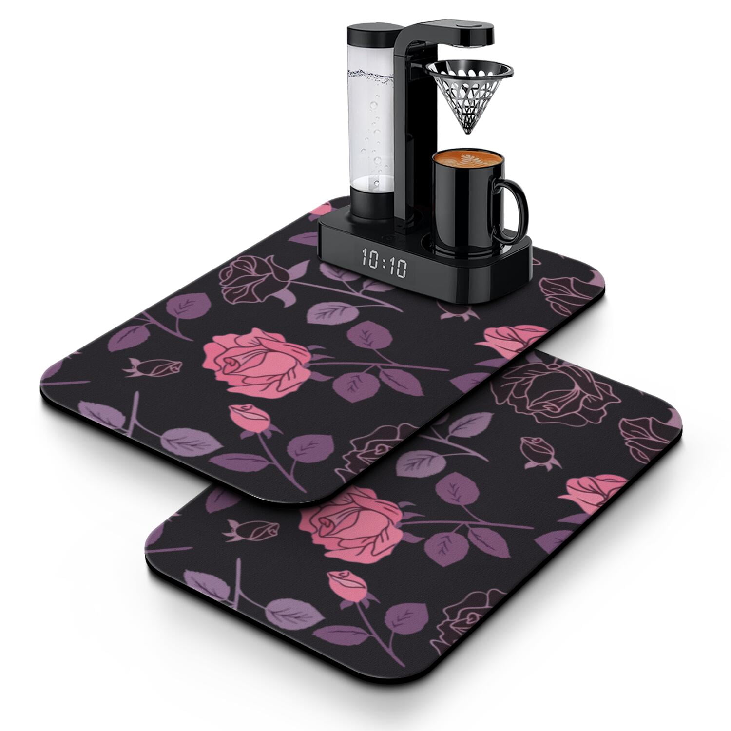 Flower Pattern Coffee Bar Mat 2-Pack - Floral Green Aesthetic Absorbent ...