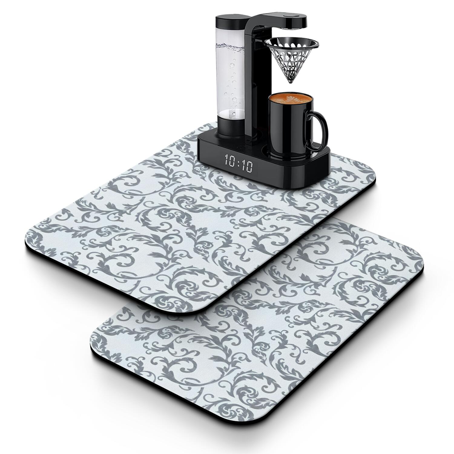 Flower Pattern Coffee Bar Mat 2-Pack - Floral Green Aesthetic Absorbent ...