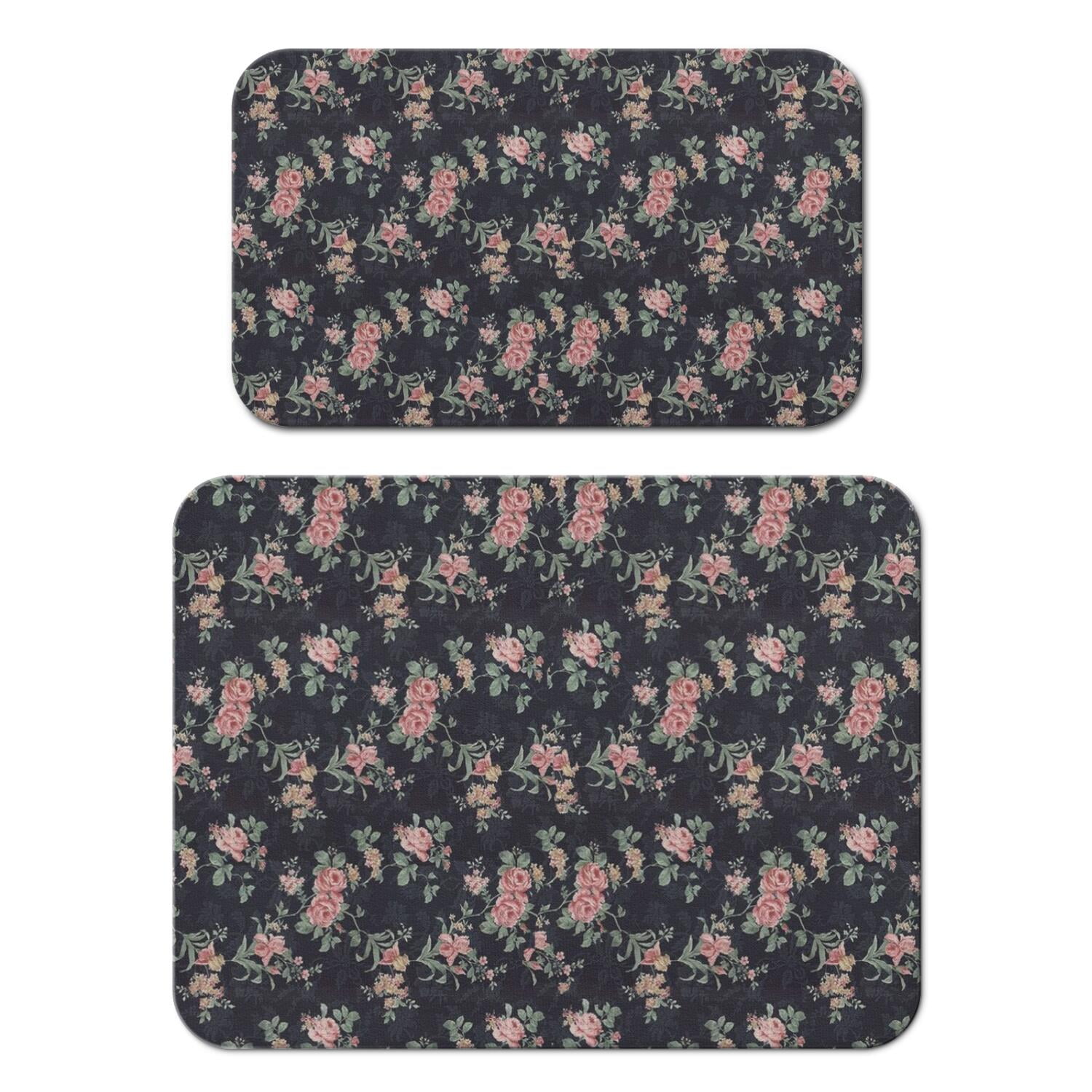 Flower Pattern Coffee Bar Mat 2-Pack - Floral Green Aesthetic Absorbent ...