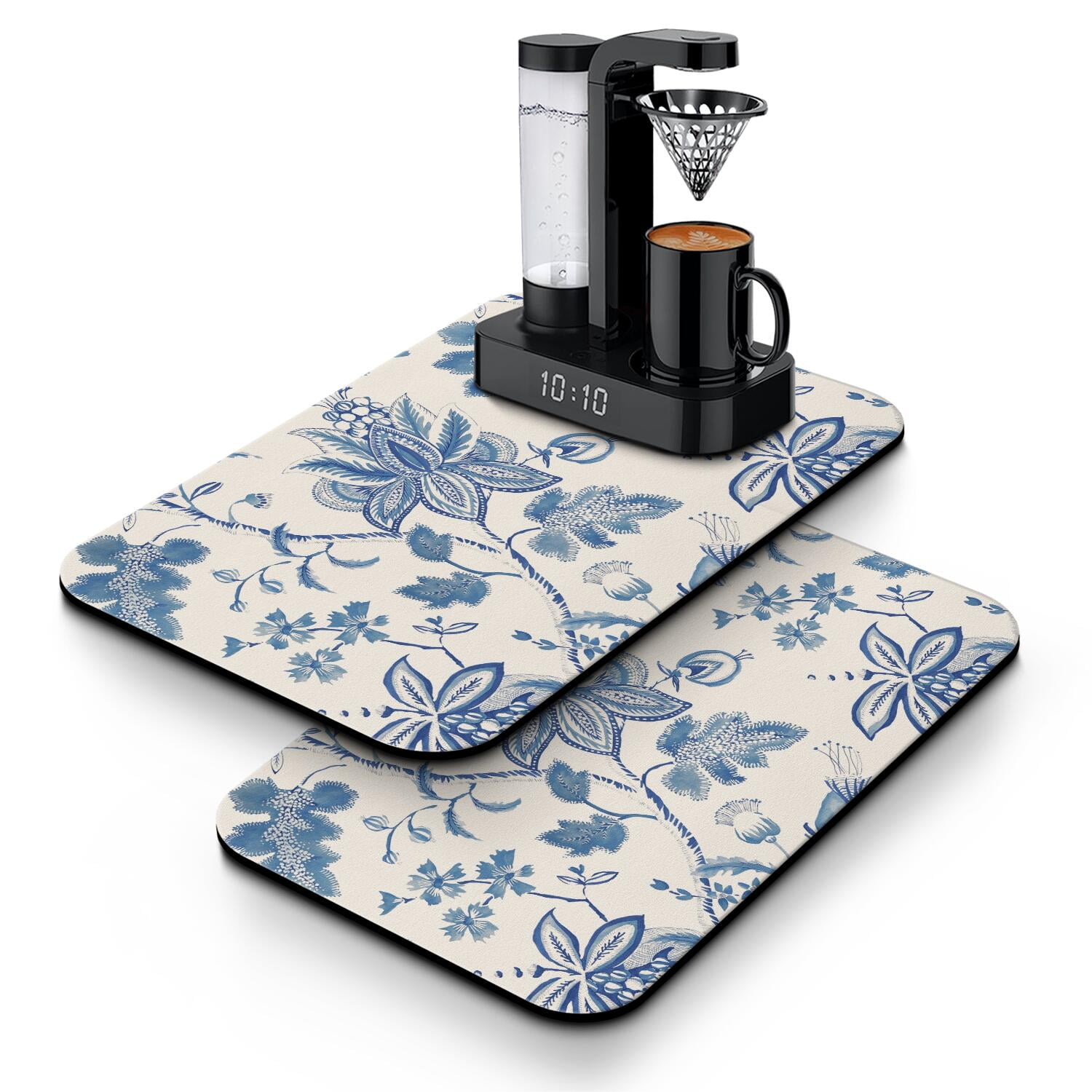 Flower Pattern Coffee Bar Mat 2-Pack - Floral Green Aesthetic Absorbent ...