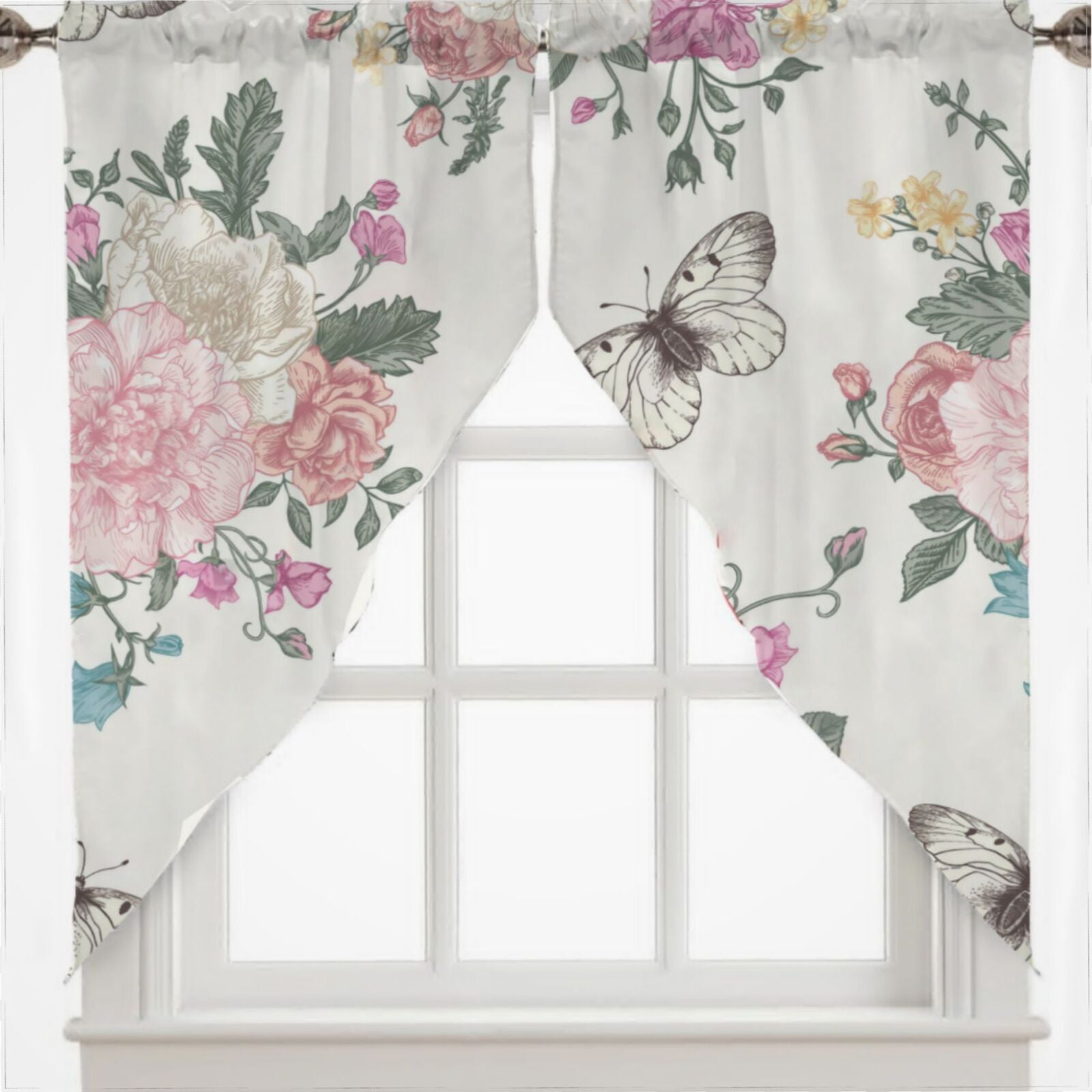 Flower Pattern Colorful Elegant Swag Valances For Windows 2 Pack For ...