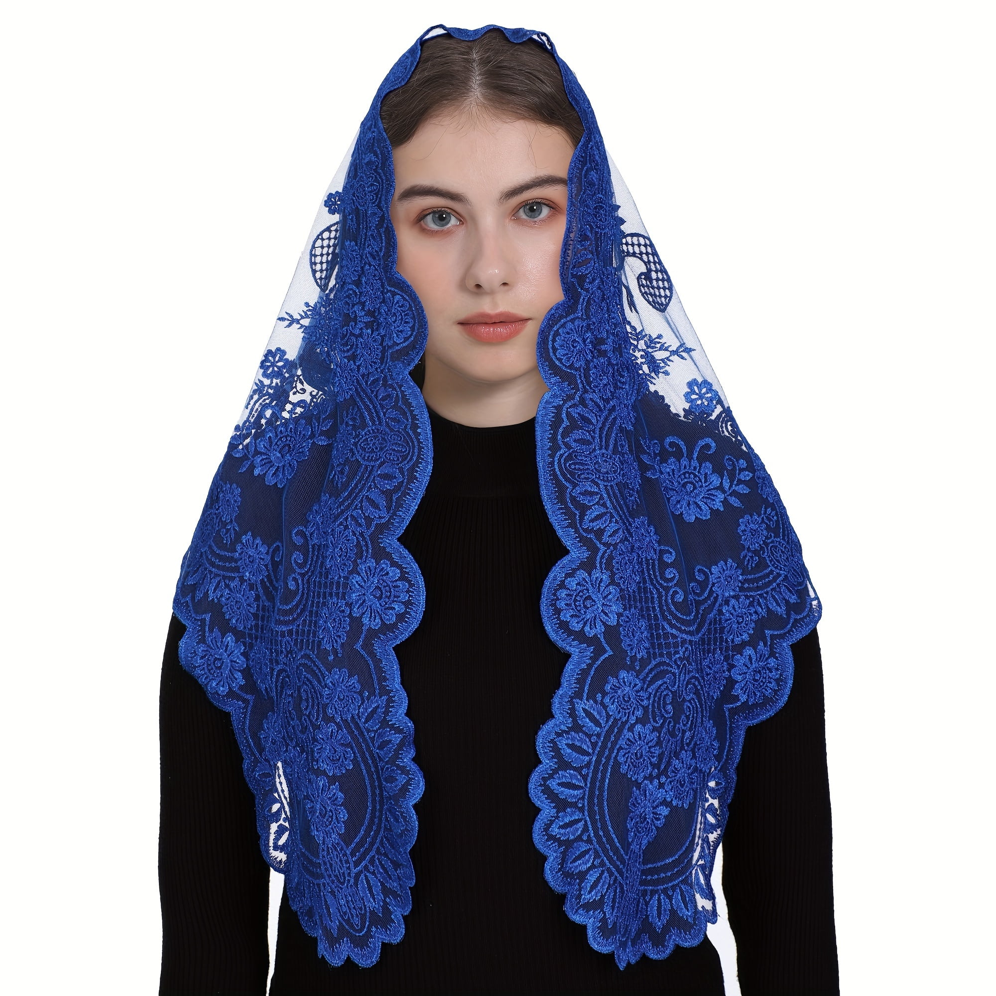 Flower Pattern Lace Veil Chapel Veil Spanish Mass Lace Mantilla ...