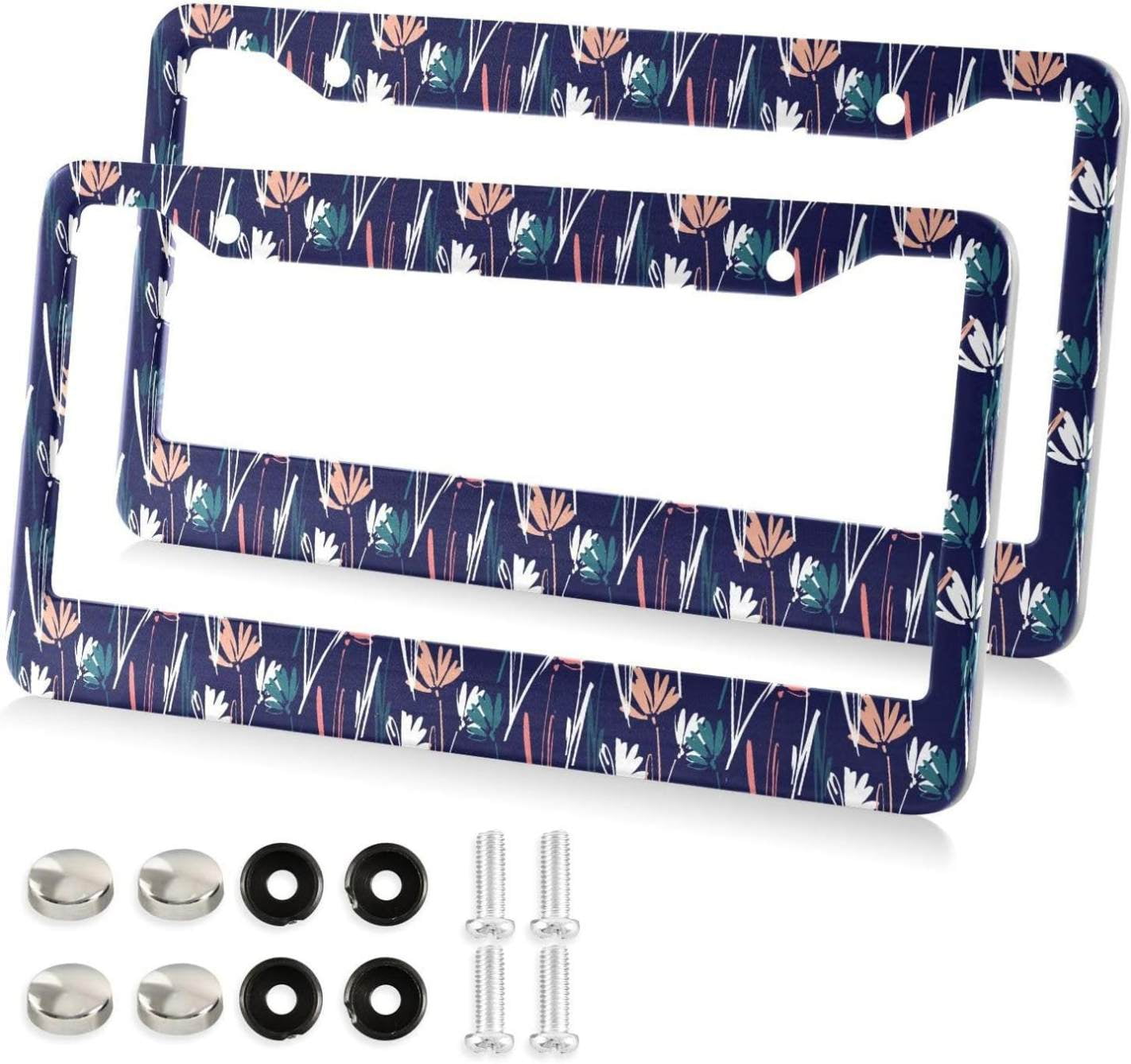 Flower Pattern License Plate Frame, Decorative Aluminum Car Tag Frames ...